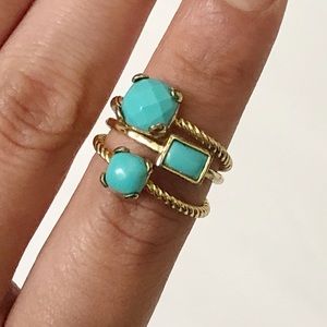 Jewelry | Boho Gold Turquoise Ring Trio Set | Poshmark